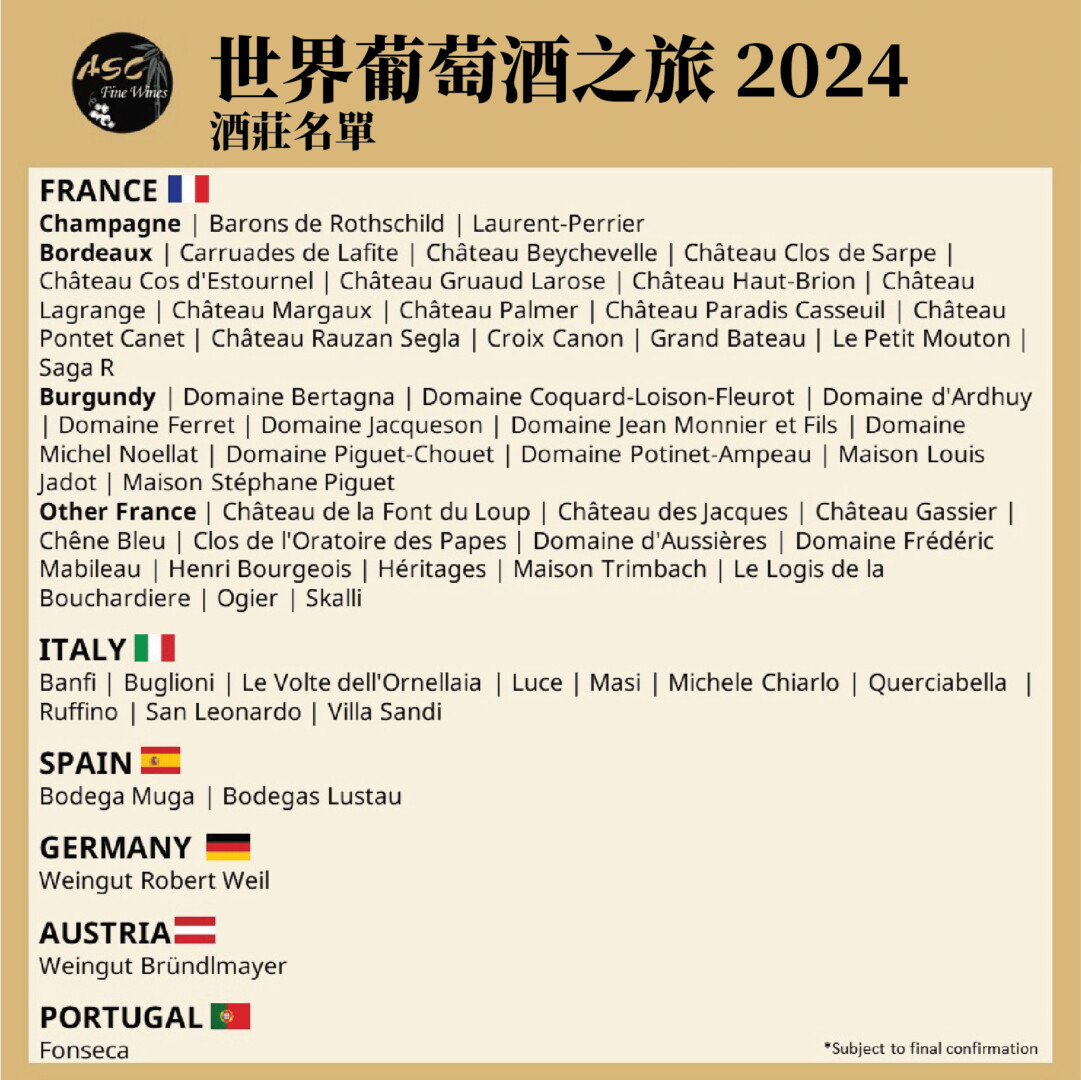 ASC Fine Wines: 世界葡萄酒之旅 2024 - WineNow